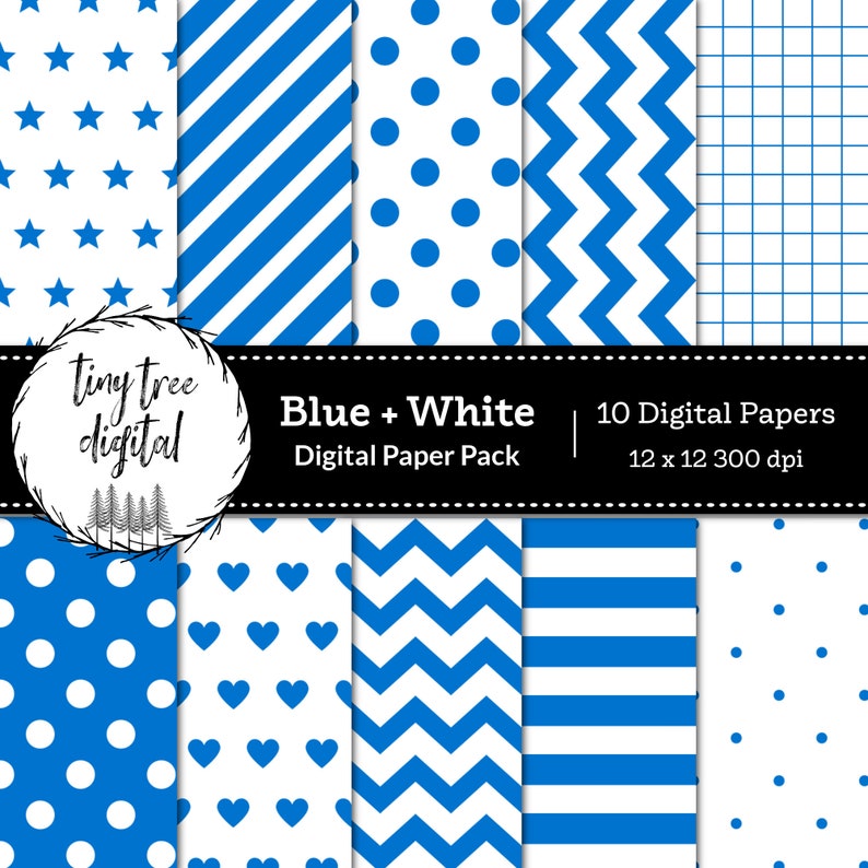 BLUE AND WHITE Digital Paper Backgrounds Patterns Digital Scrapbook ...