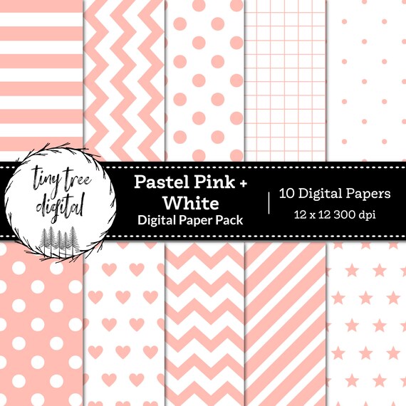 PASTEL PINK and WHITE Digital Paper Backgrounds Patterns | Etsy