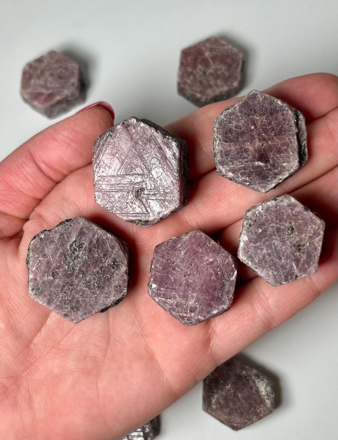 ONE Ruby Hexagon Corundum Raw Crystal W/ Record Keepers & Black ...