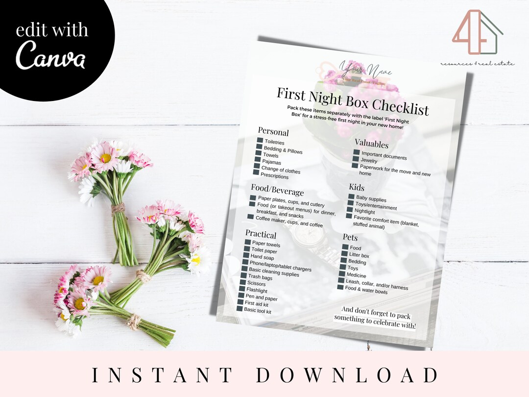 First Night Checklist, Closing Gift, First Night Box, New Home ...