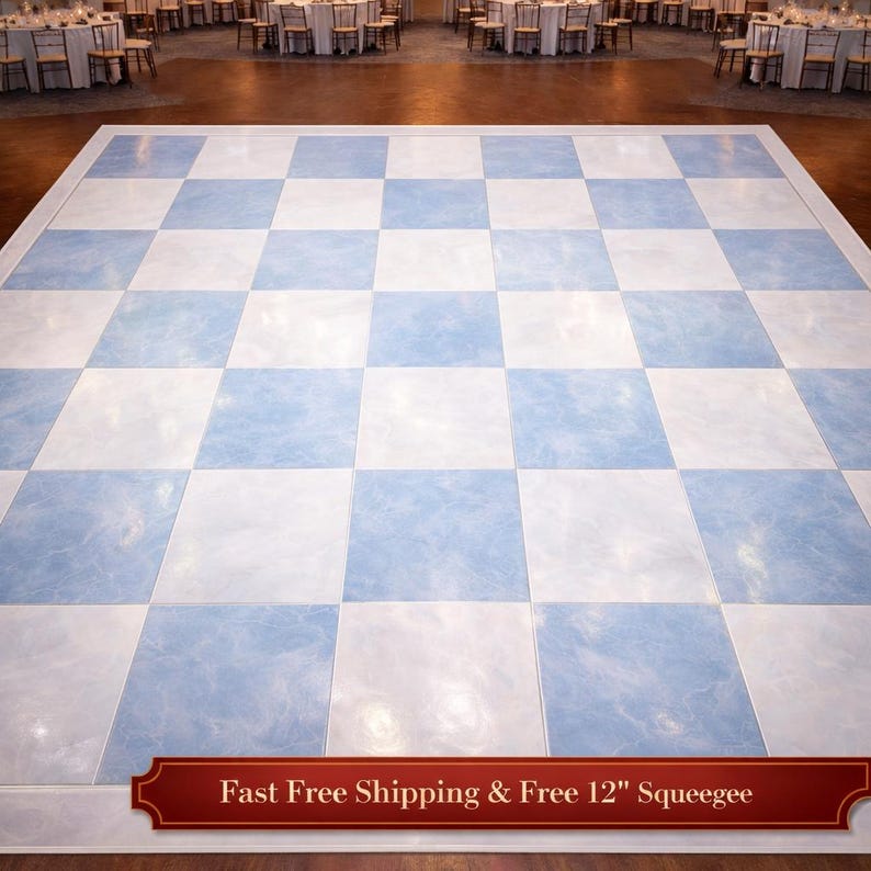 Dusty Blue Checkerboard Wedding Dance Floor Wrap, Removable Vinyl Floor ...