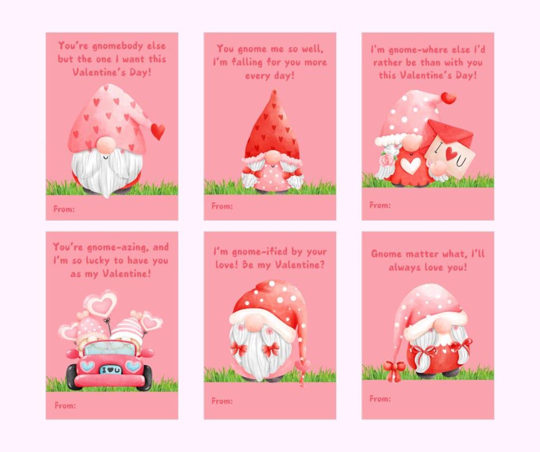 Printable Gnomes Valentine Cards, Kids Valentine, Girls Valentine ...
