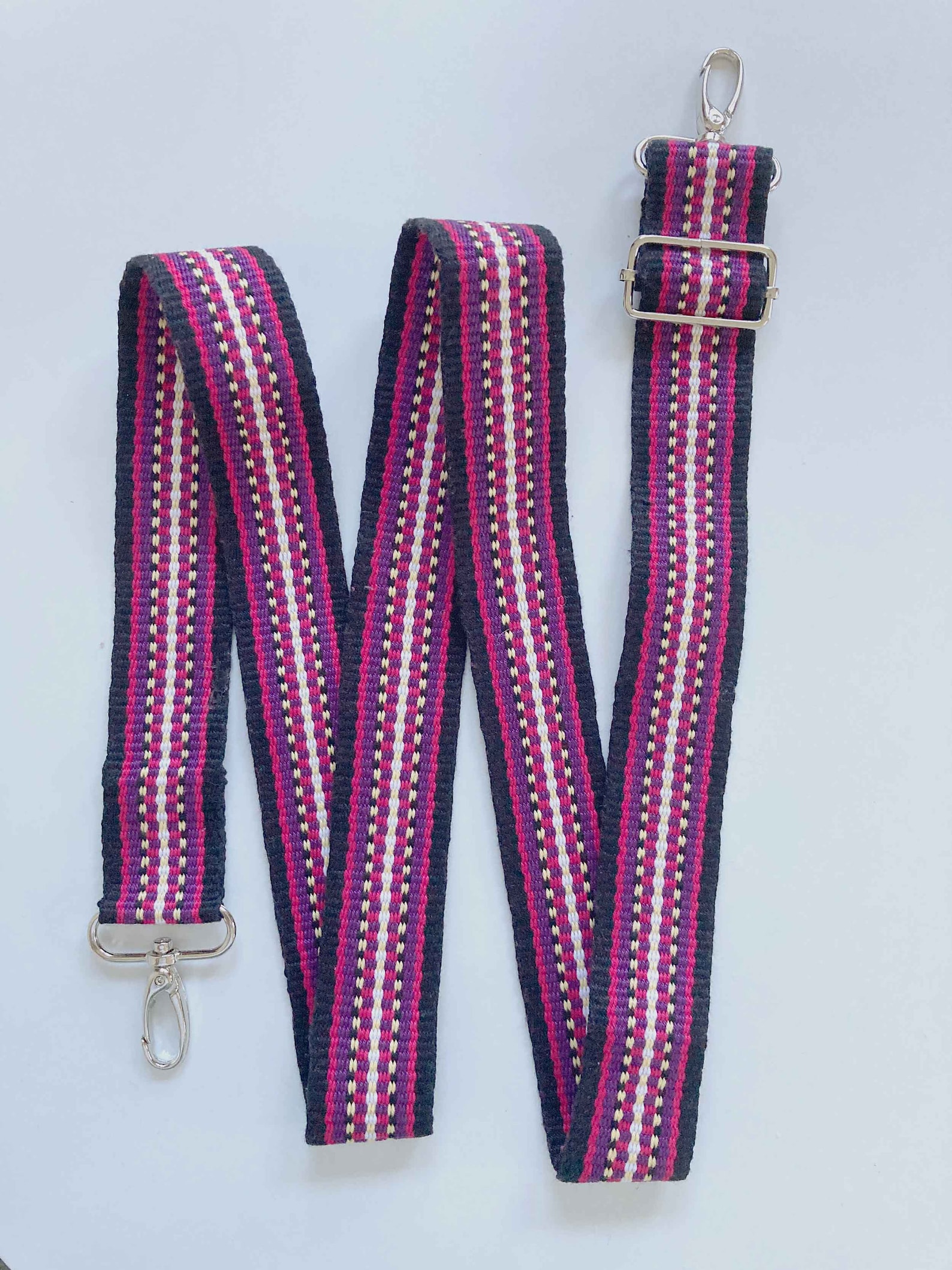 Cross-body Strap: Plain-weave Hand Woven Band in Black, Fuchsia, Purple ...