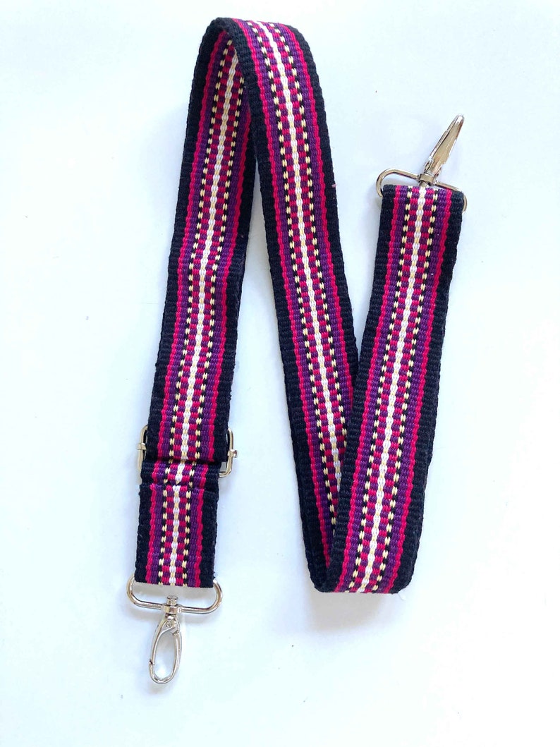 Cross-body Strap: Plain-weave Hand Woven Band in Black, Fuchsia, Purple ...