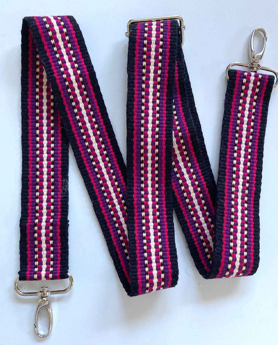 Cross-body Strap: Plain-weave Hand Woven Band in Black, Fuchsia, Purple ...