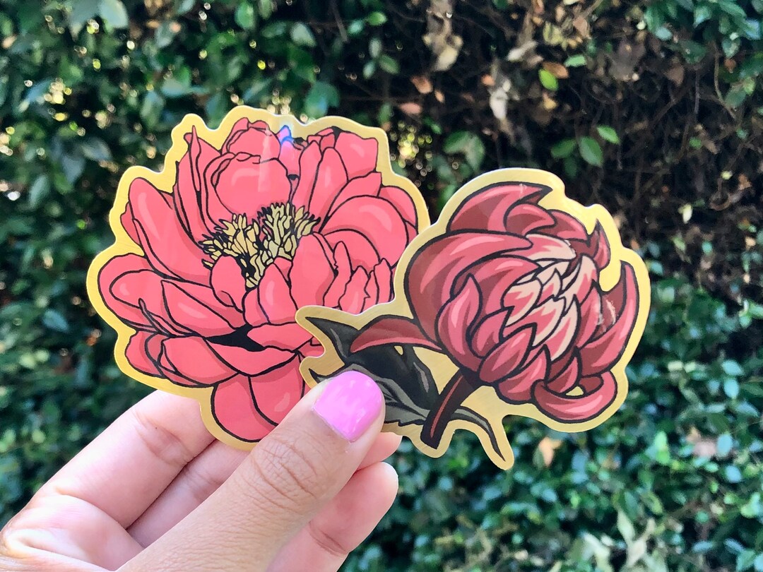 Flower Gold Brushed Sticker Floral Decal Peony Vinyl Sticker Carnation ...