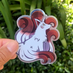 Kitsune Mirror Holographic Sticker - Japanese Red White Fox Decal ...