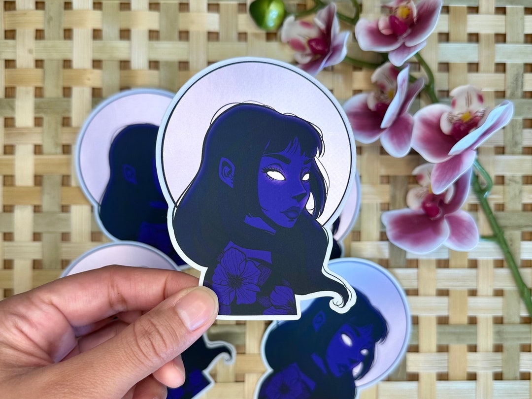 Moonlight Girl Mirror Sticker Large Size - Mysterious Girl in Moon ...