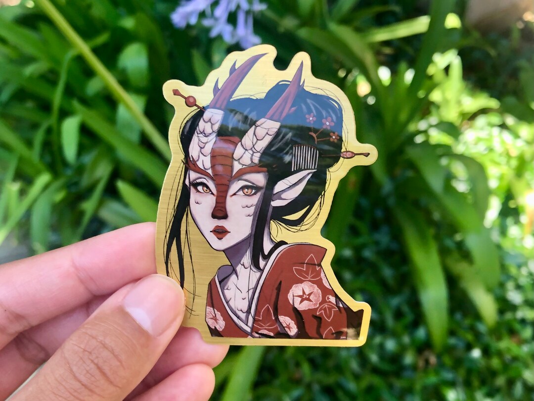Dragon Geisha Brushed Gold Sticker - Yokai Decal - Japanese Mythology ...