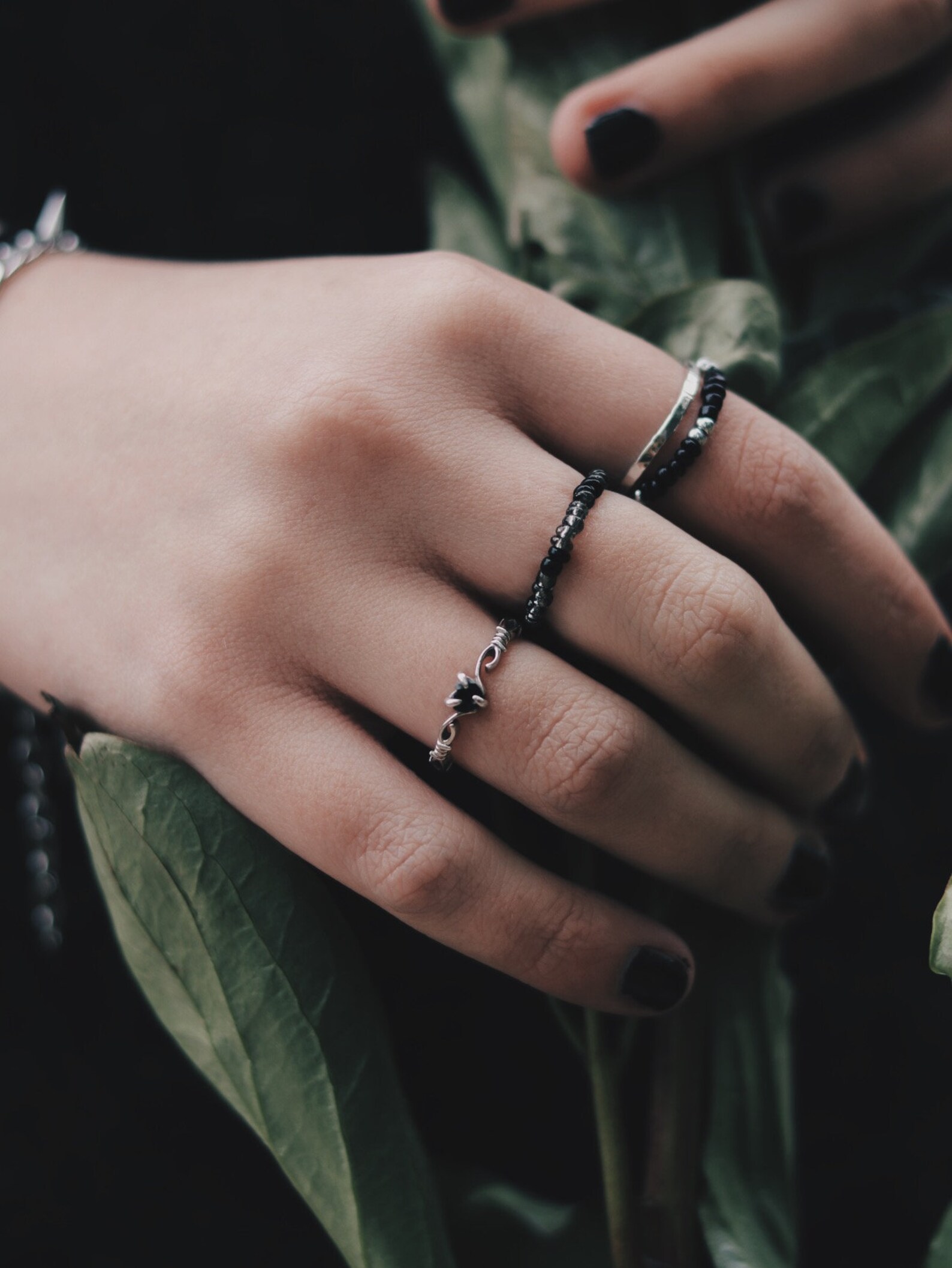 Alt Grunge Goth Jewellery Black Beaded ring | Etsy