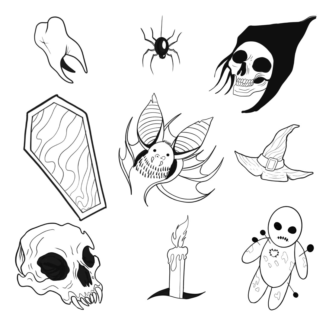 Death Ttattoo Flash Sheet Stencil for Real Stick and Poke Tattoos - Etsy