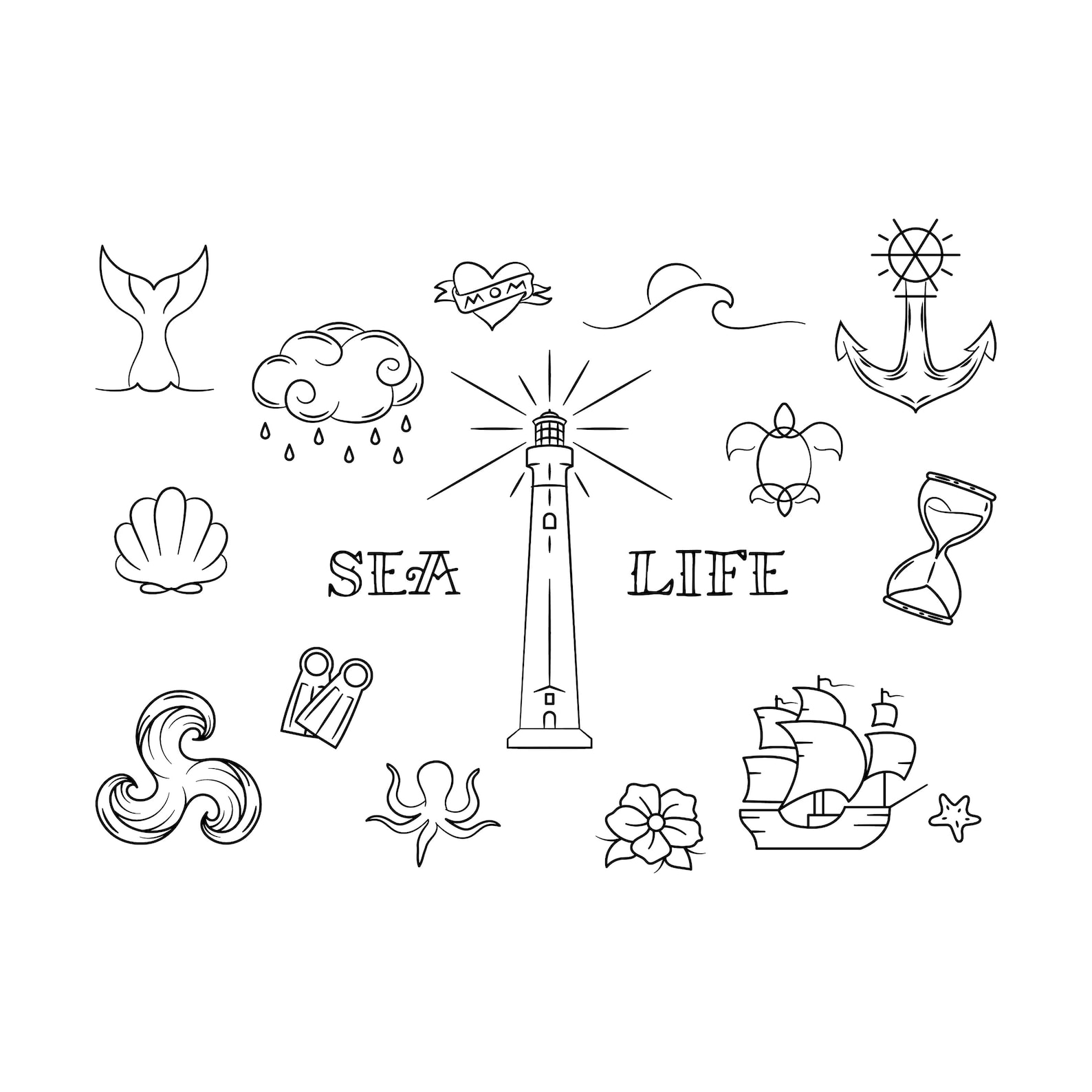 Sea Tattoo Flash Sheet Stencil for Real Stick and Poke Tattoos - Etsy