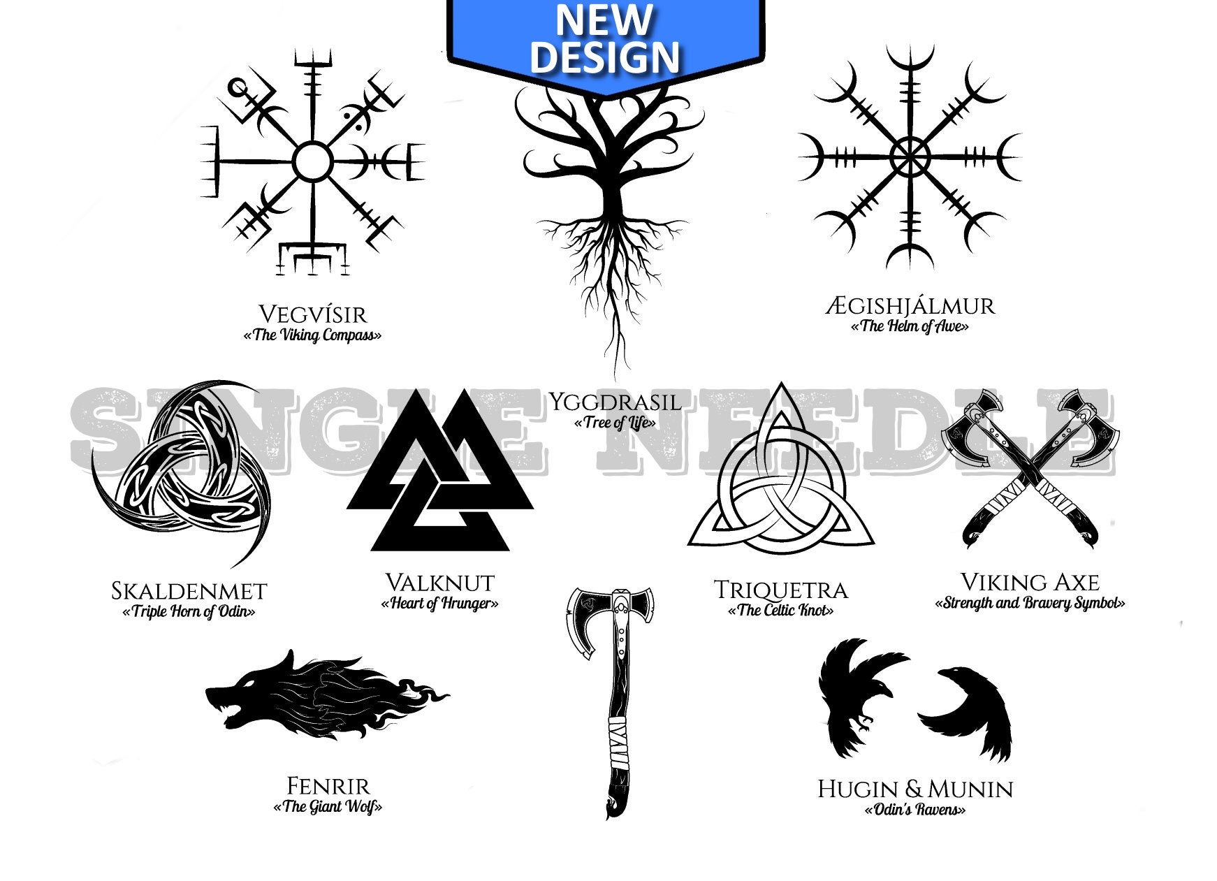 Norse Viking Symbols Tattoo Flash Sheet Stencil for Real Stick and Poke ...