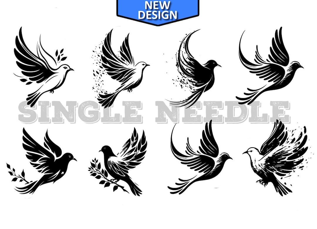 Birds Doves Flying Tattoo Flash Sheet Stencil for Real Stick and Poke ...