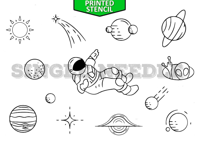 Space Tattoo Flash Sheet Stencil - Ready-to-use, Easy-to-apply - 2 ...