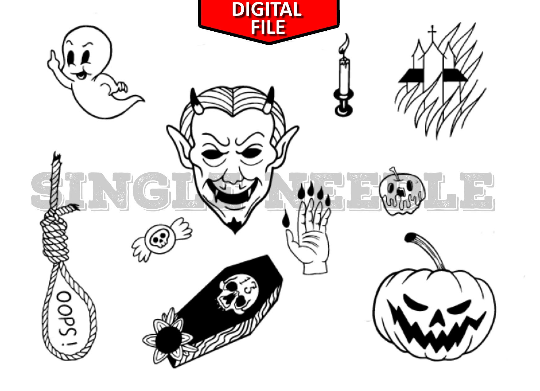 Horror Halloween Tattoo Flash Sheet Stencil for Real Stick and Poke ...