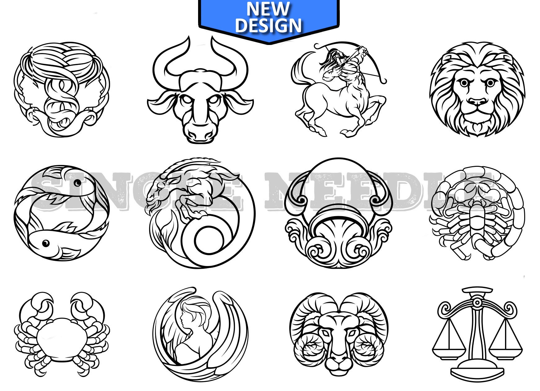 Zodiac Star Sign Tattoo Flash Sheet Stencil for Real Stick and Poke ...