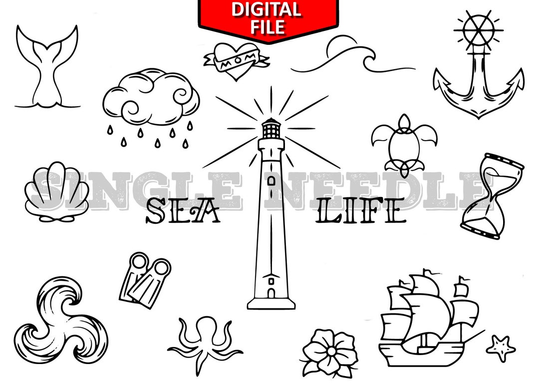 Sea Life Tattoo Flash Sheet Stencil for Real Stick and Poke Tattoos - Etsy
