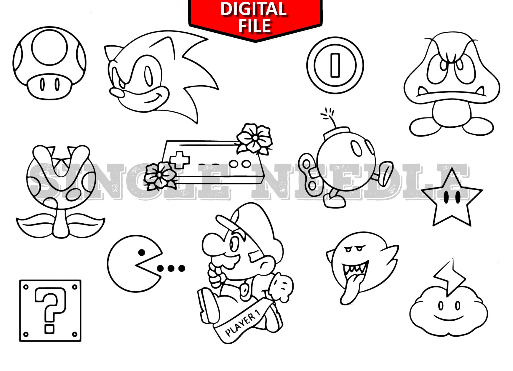 Video Game Tattoo Flash Sheet Stencil for Real Stick and Poke Tattoos ...