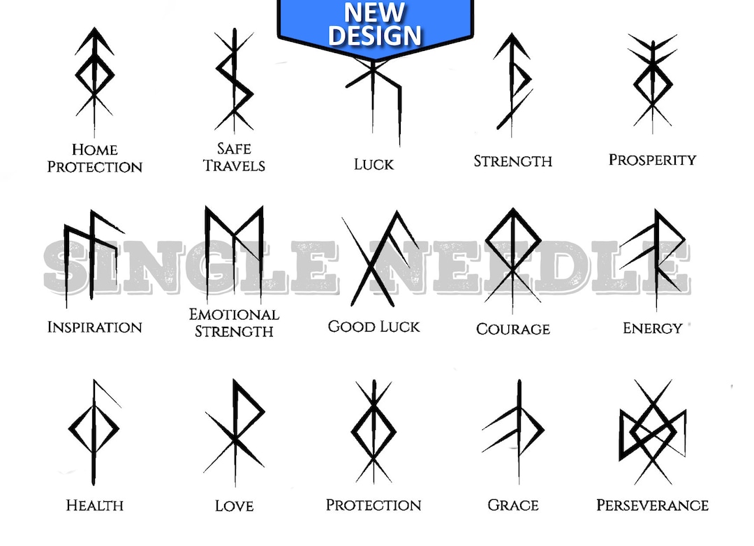 Norse Viking Runes Tattoo Flash Sheet Stencil for Real Stick and Poke ...