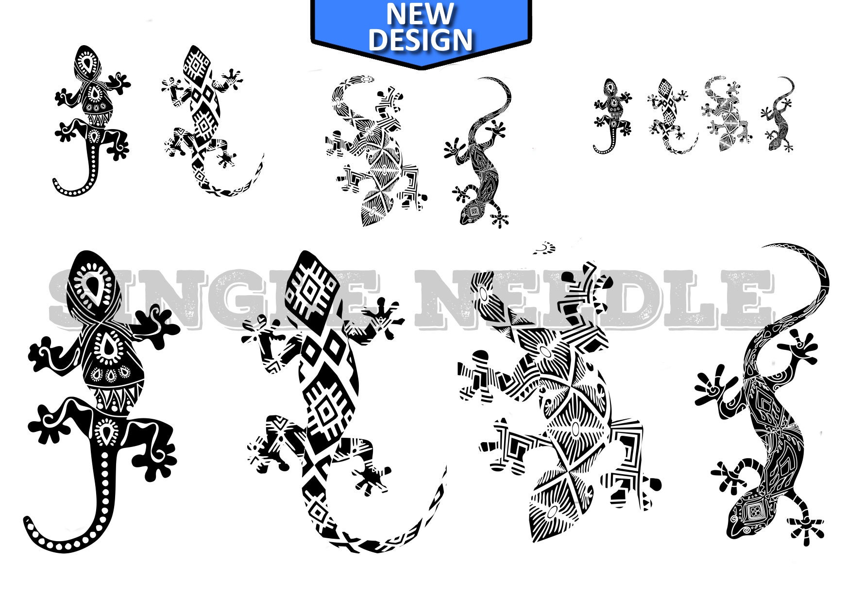 Tribal Gecko Lizards Tattoo Flash Sheet Stencil for Real Stick and Poke ...