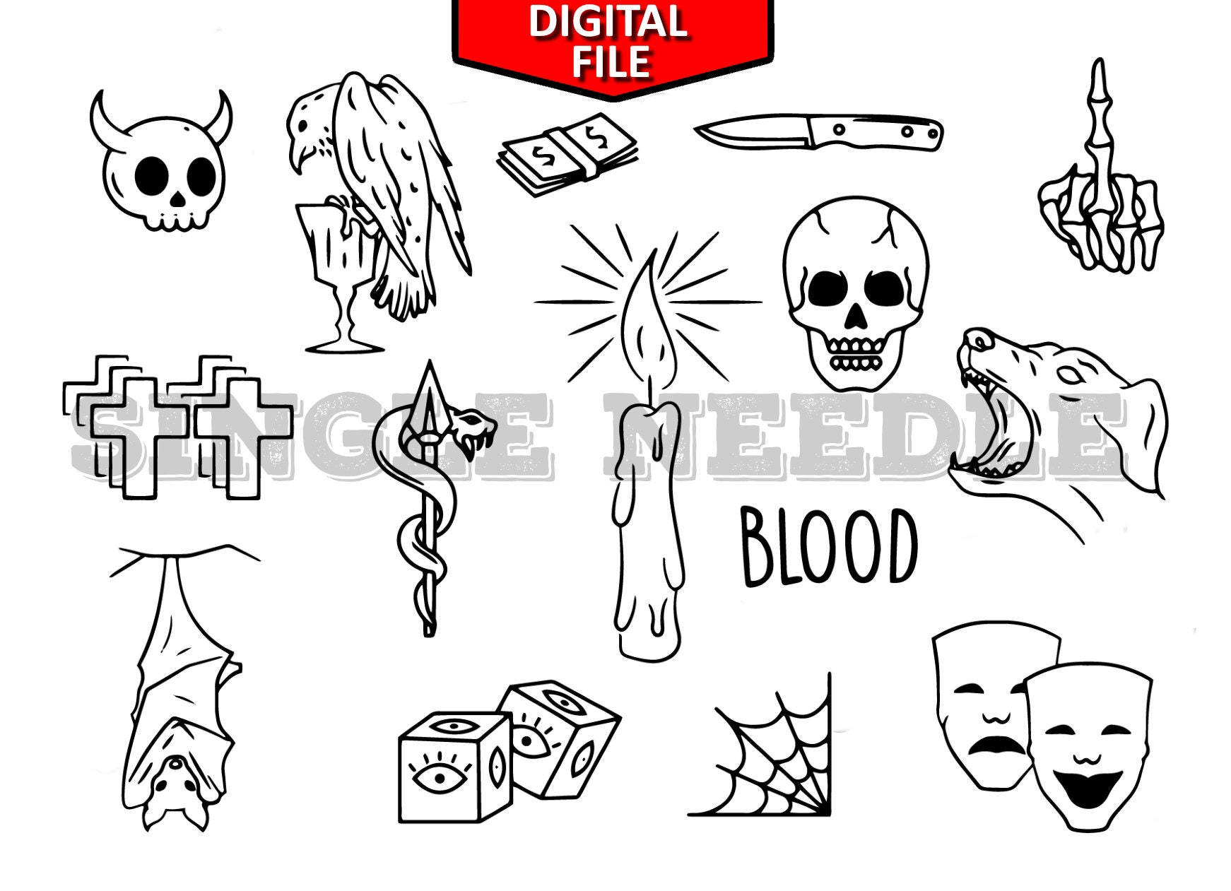 Horror Tattoo Flash Sheet Stencil for Real Stick and Poke Tattoos - Etsy