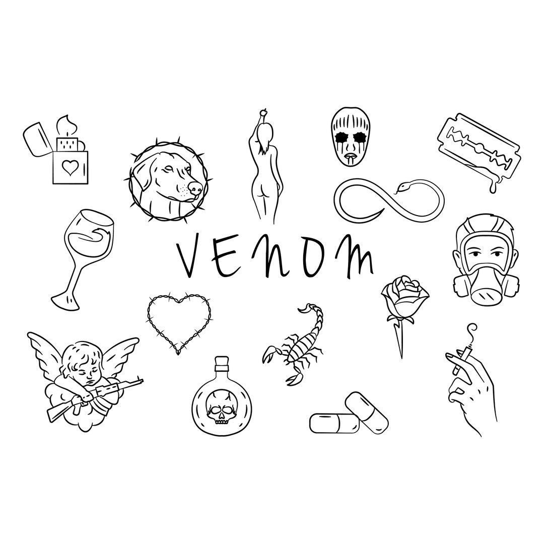 Venom Tattoo Flash Sheet Stencil for Real Stick and Poke Tattoos - Etsy