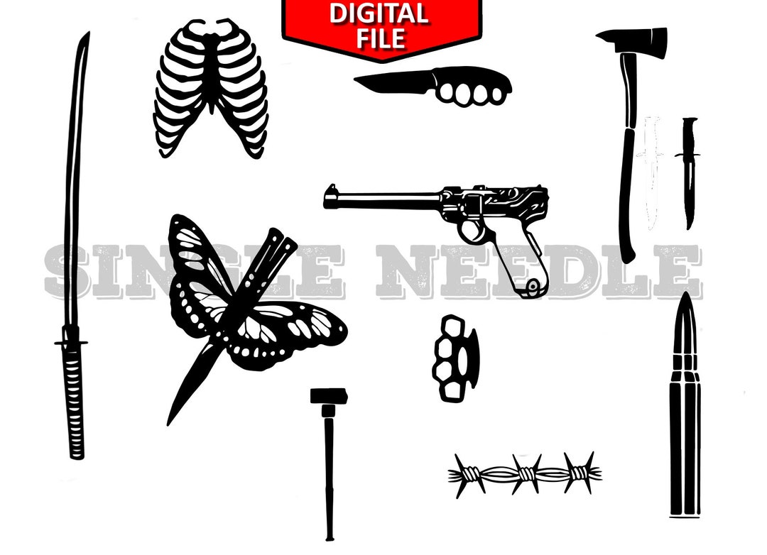 Weapon Tattoo Flash Sheet Stencil for Real Stick and Poke Tattoos - Etsy