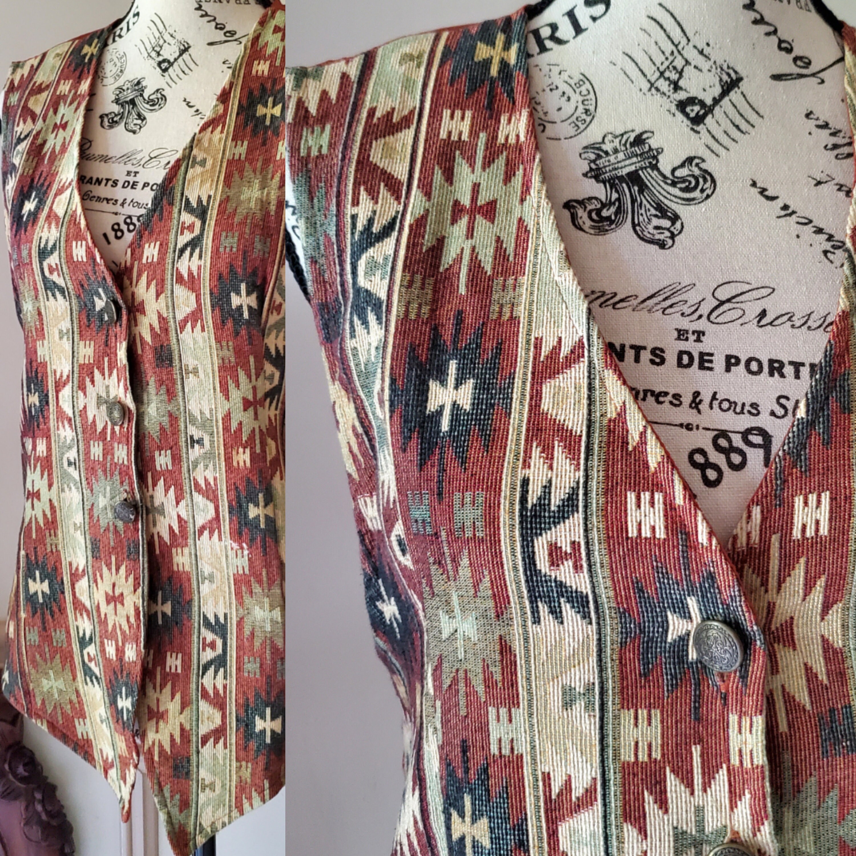 Vintage Burnt Orange Western Tapestry Vest - Etsy