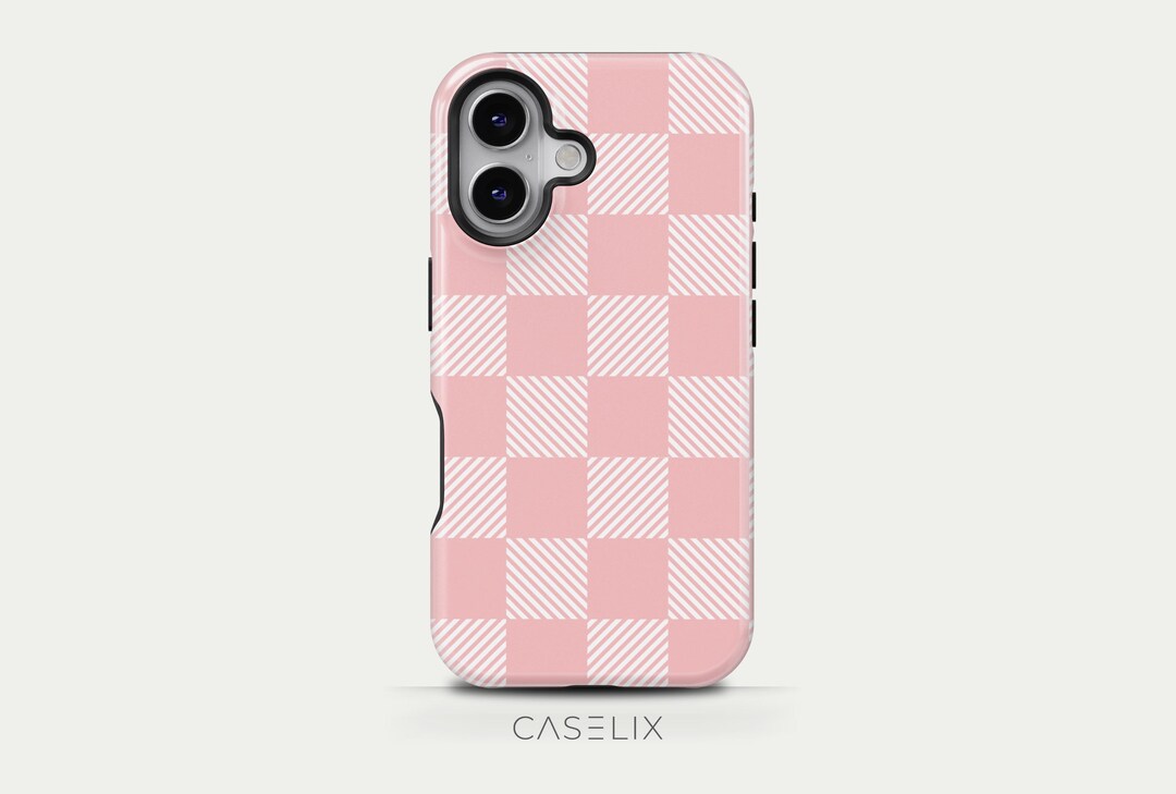 Pink Checkered Phone Case, Aesthetic Gingham Design, Trendy Plaid Case ...