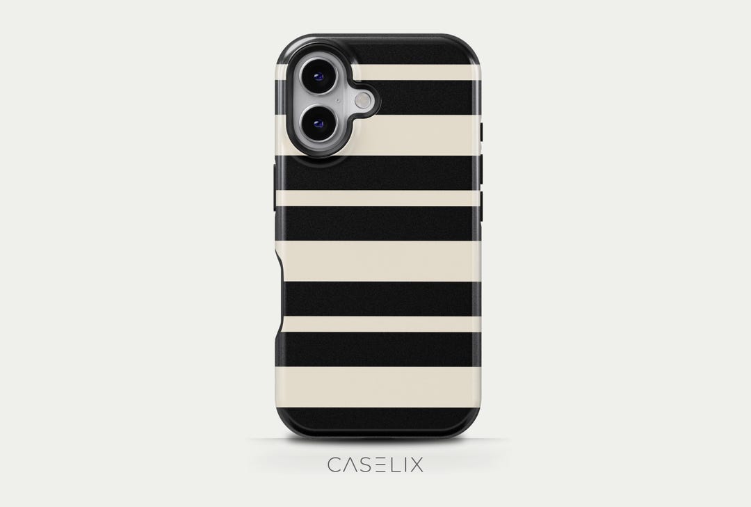 Black and Beige Striped Phone Case, Modern Minimalist Design, Aesthetic ...