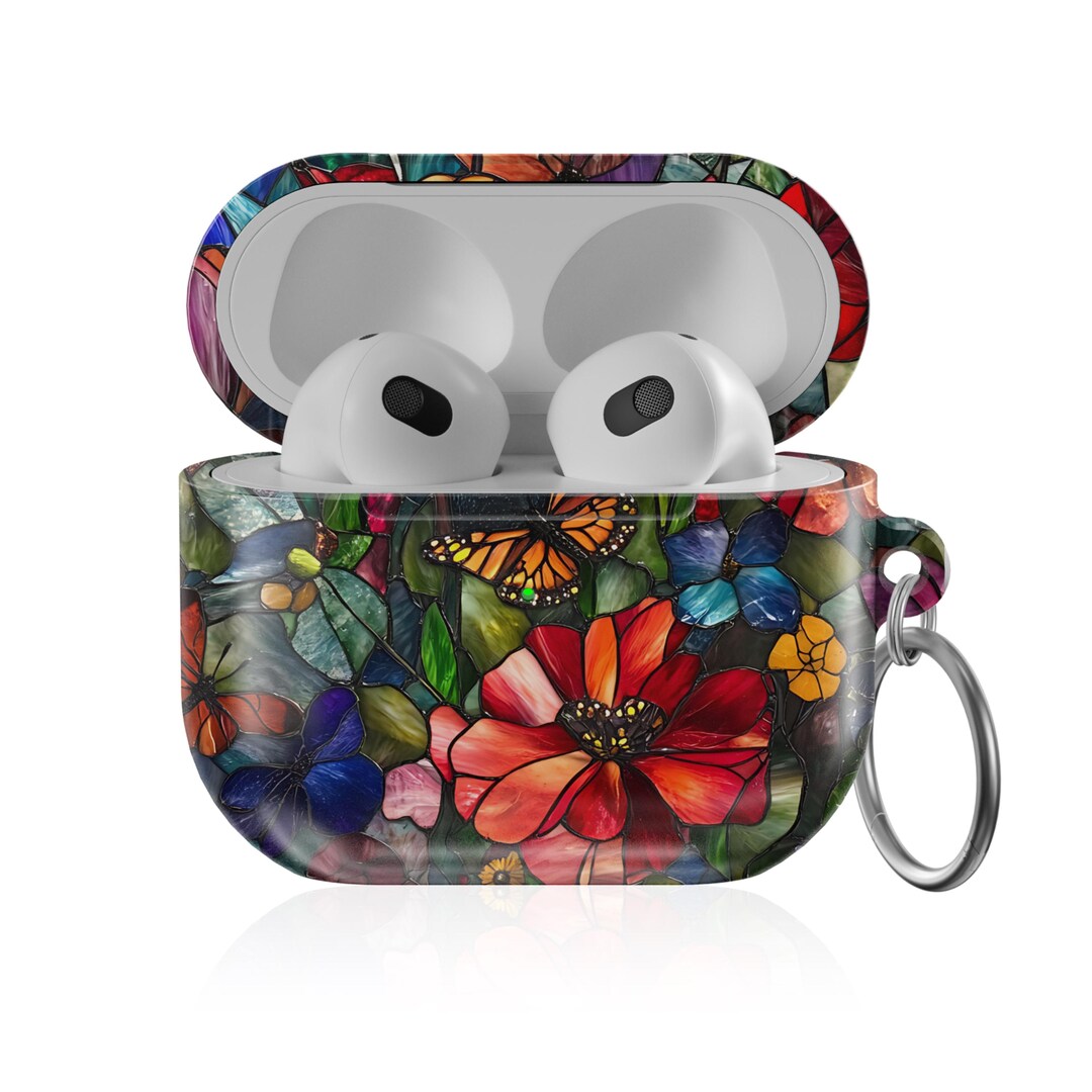 Stained Glass Floral Airpods Case With Keychain | Protective Airpods ...
