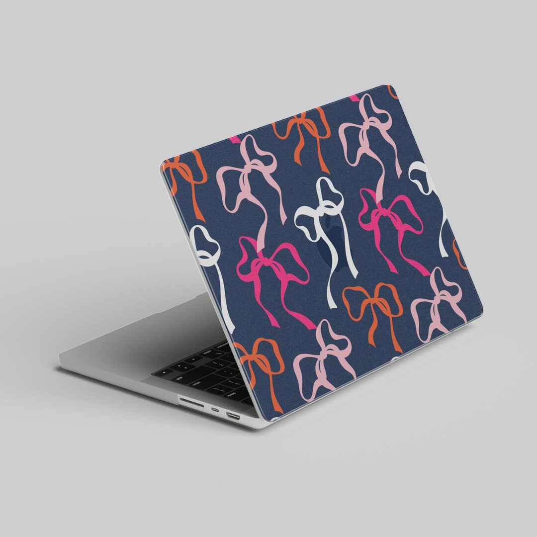 Colorful Bow MacBook Case | Navy Blue Coquette Laptop Skin for Air M2 ...