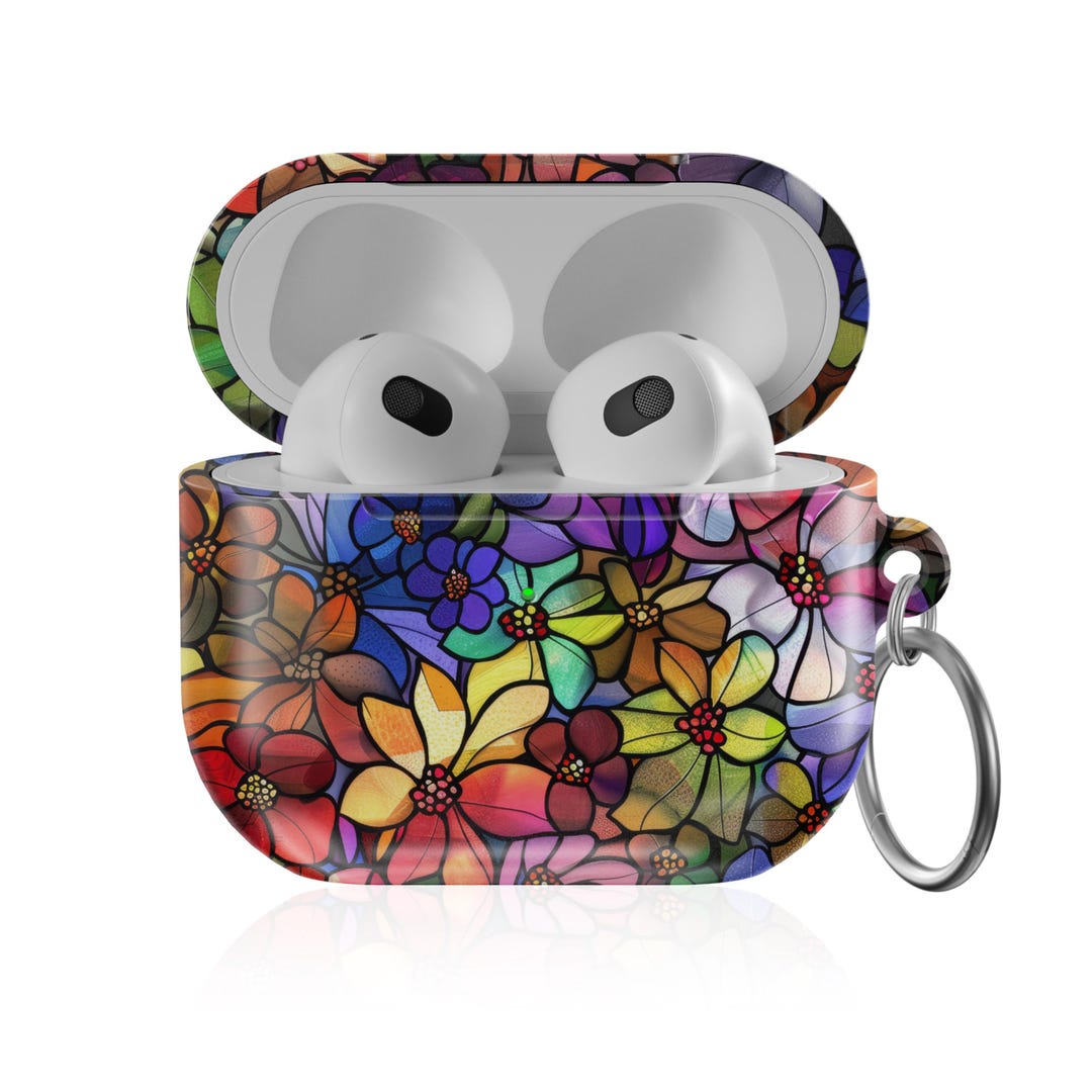 Stained Glass Floral Airpods Case With Keychain | Protective Airpods ...