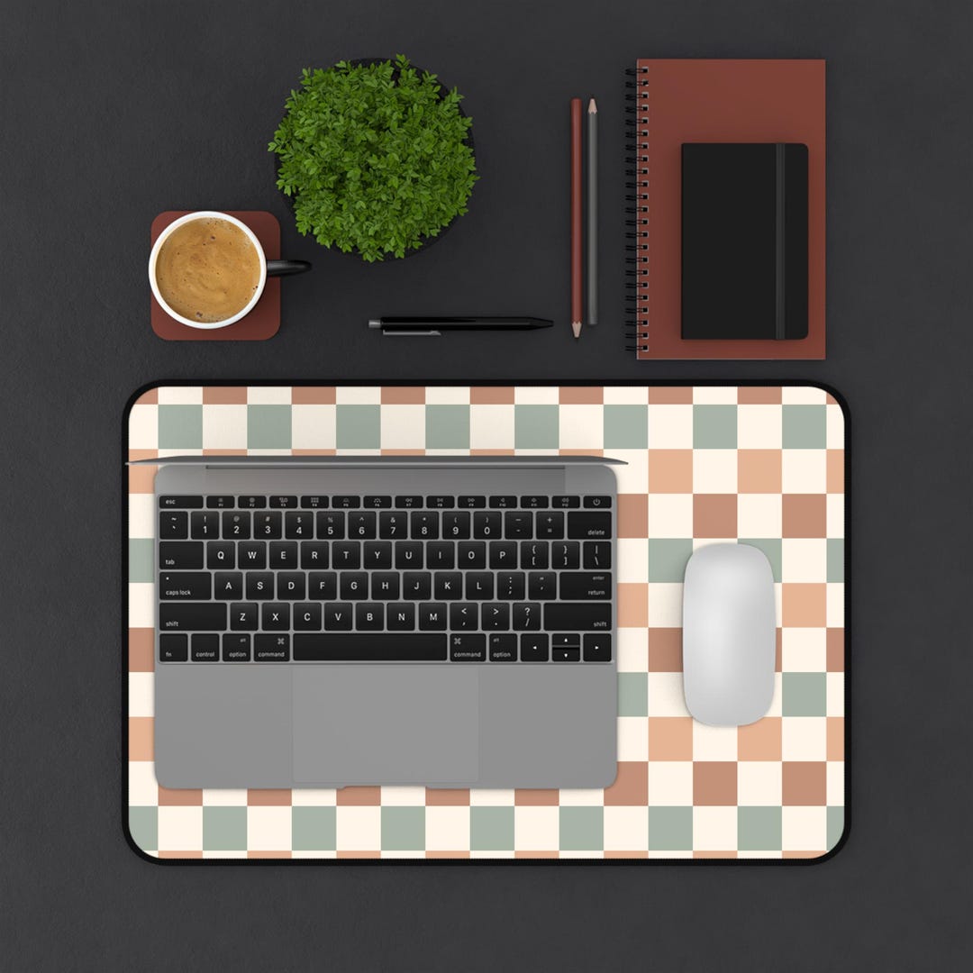 Classic Boho Beige Retro Checkered Desk Mat Checkerboard Plaid Mouse ...