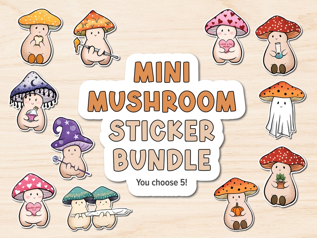 Mini Mushroom Sticker Pack You Pick 5 Bundle Tiny Stickers - Etsy