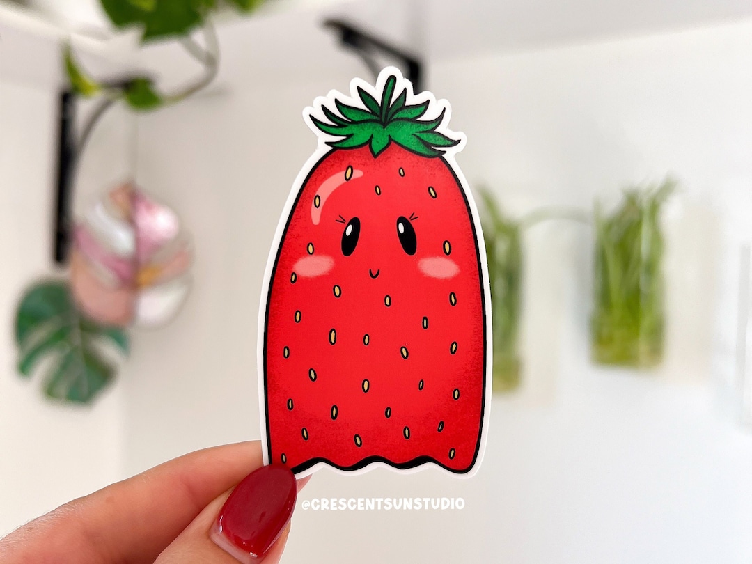 Cute Strawberry Sticker, Kawaii Fruit Ghost Water Bottle Sticker ...