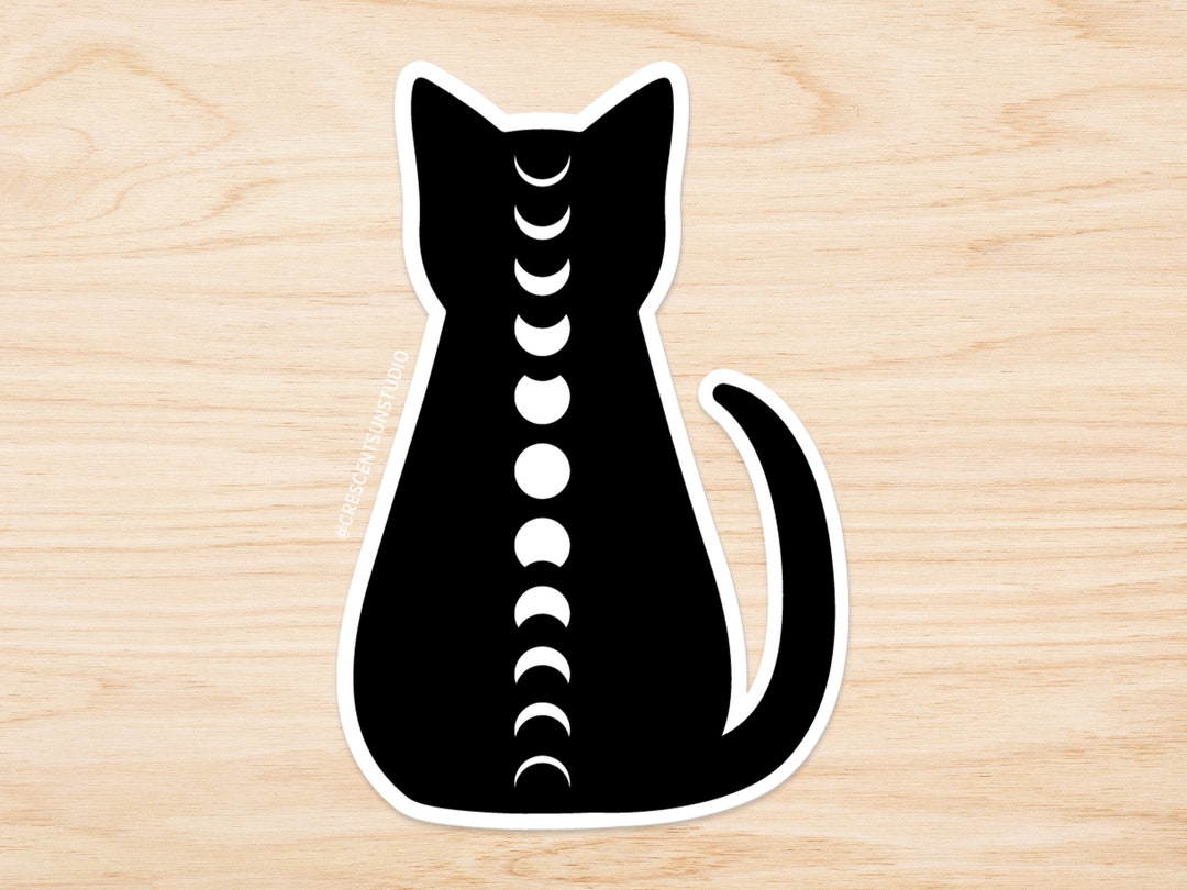 Witchy Cat Sticker Moon Phase Water Bottle Decal Black Cat - Etsy
