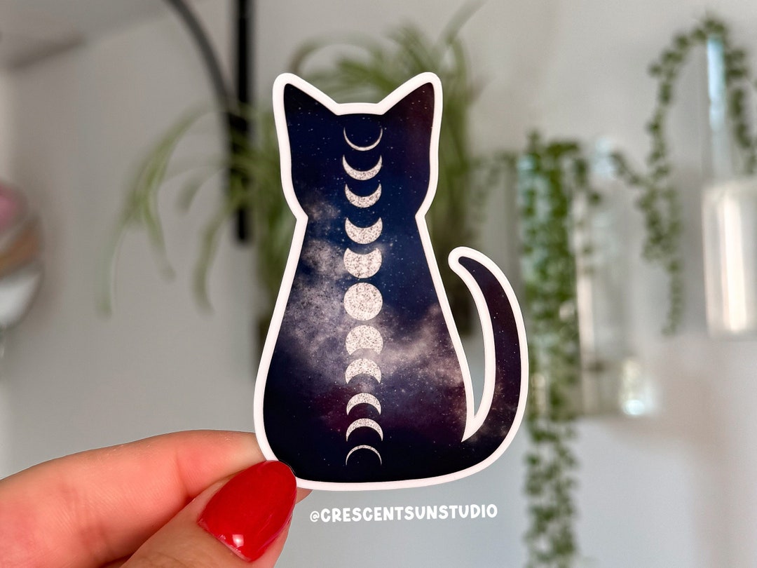 Galaxy Cat Sticker, Moon Phase Cat Water Bottle Sticker, Celestial ...