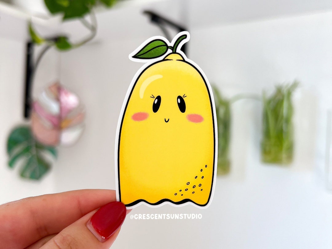 Cute Lemon Sticker, Kawaii Fruit Ghost Water Bottle Sticker, Whimiscal ...