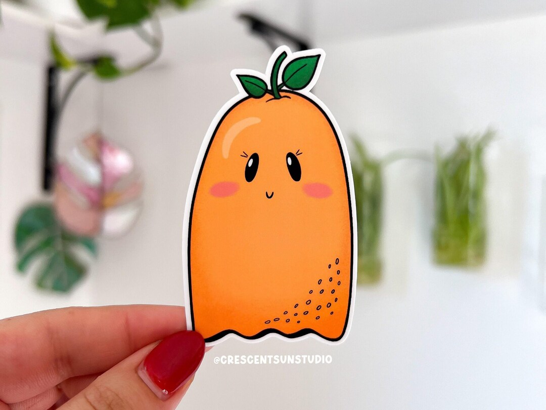 Cute Orange Sticker, Kawaii Fruit Ghost Water Bottle Sticker, Whimiscal ...