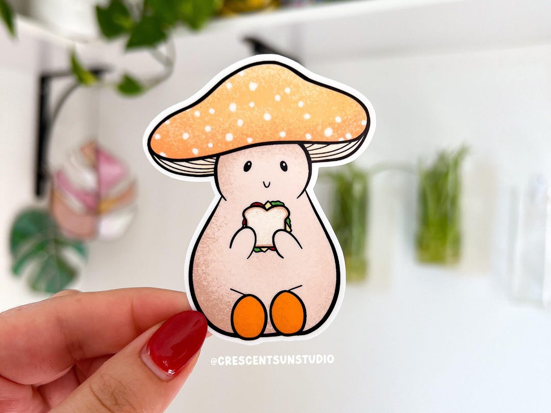 Cute Mushroom Sticker, Munchies Water Bottle Sticker, Foodie Laptop ...