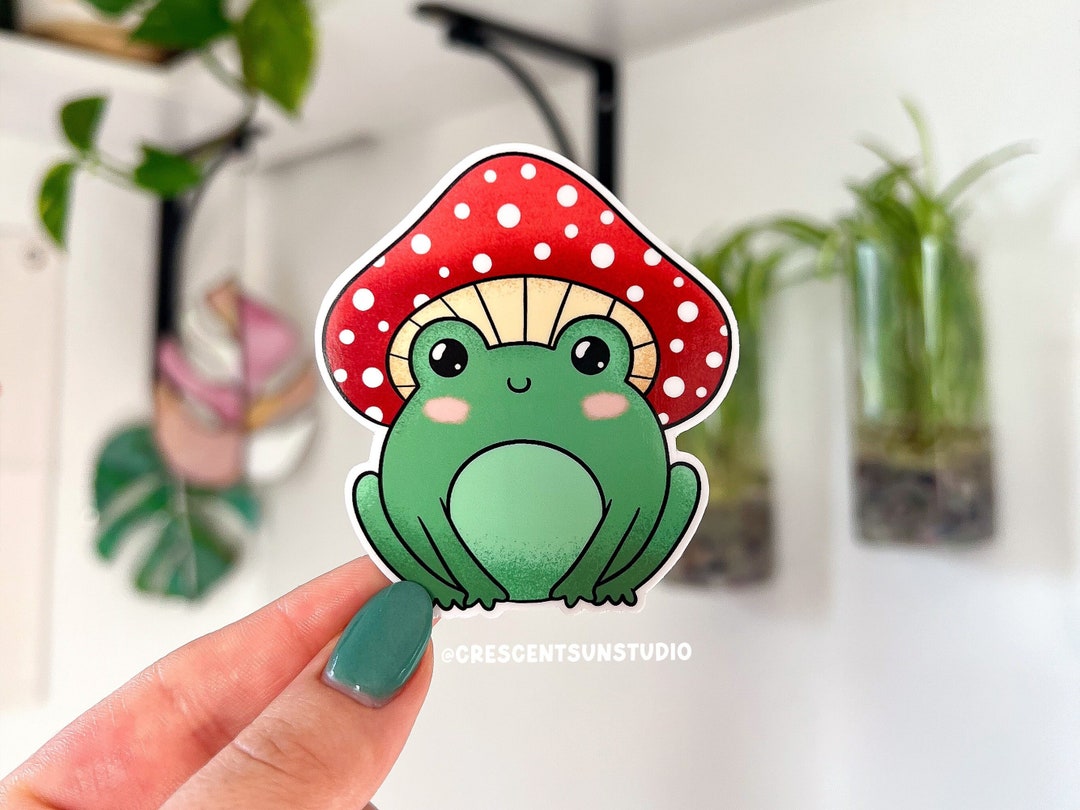 Mushroom Frog Sticker, Cute Frog Water Bottle Sticker, Kawaii Frog ...