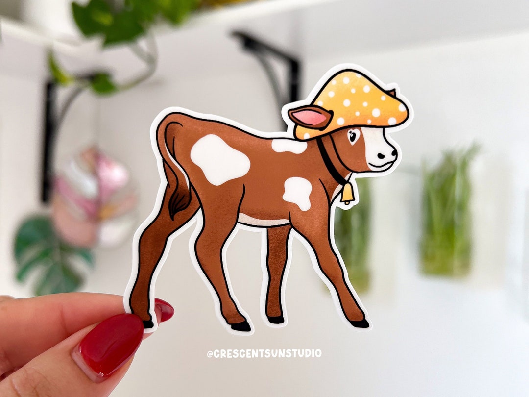 Mushroom Cow Sticker Cute Calf Water Bottle Decal Farm - Etsy