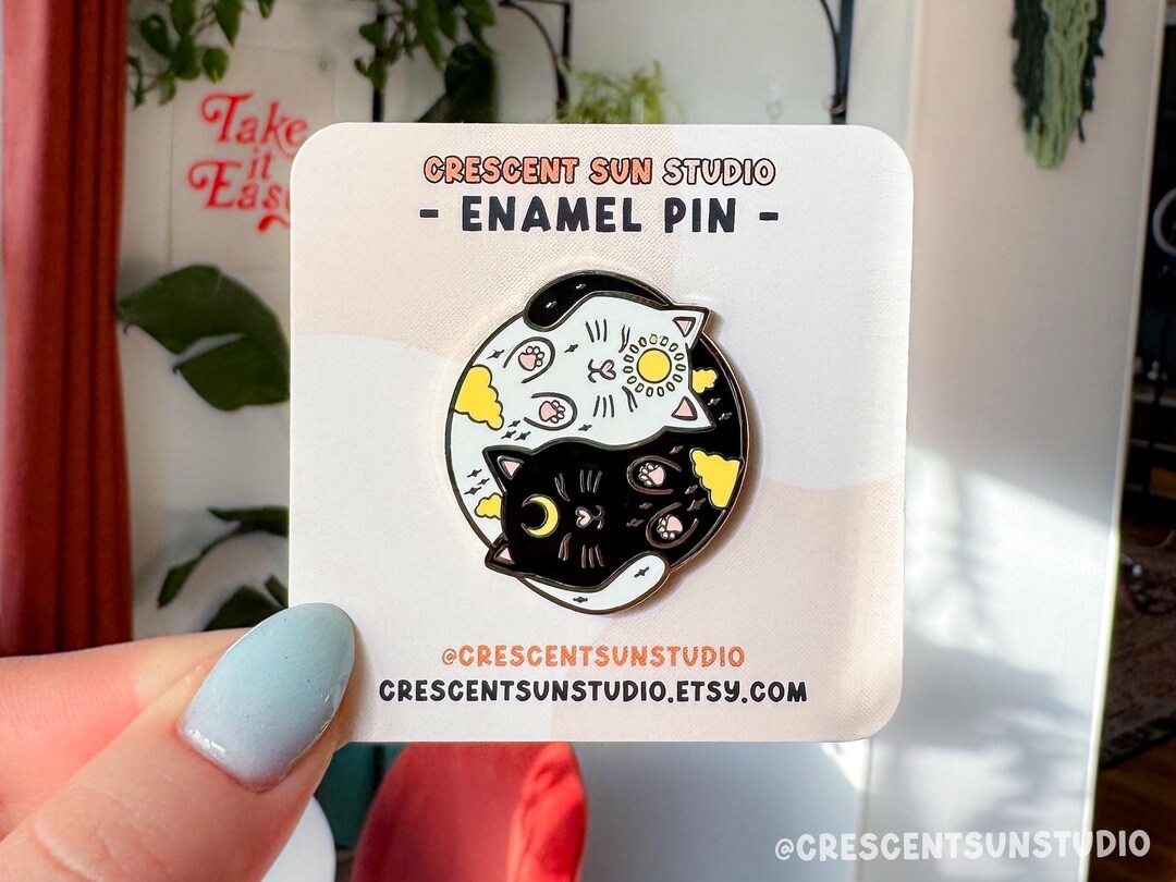 Cat Yin Yang Enamel Pin, Cute Cats Enamel Pin, Double Backed Hard ...