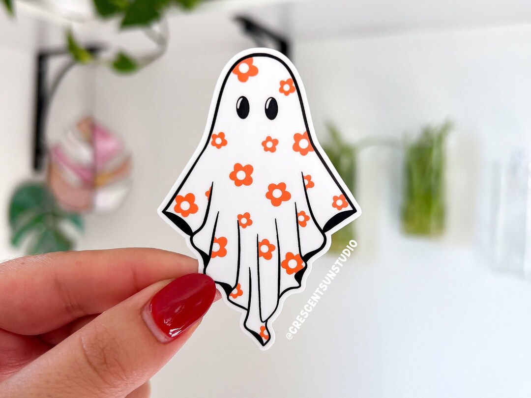 Flower Ghost Sticker, Spooky Cute Water Bottle Decal, Daisy Pattern ...