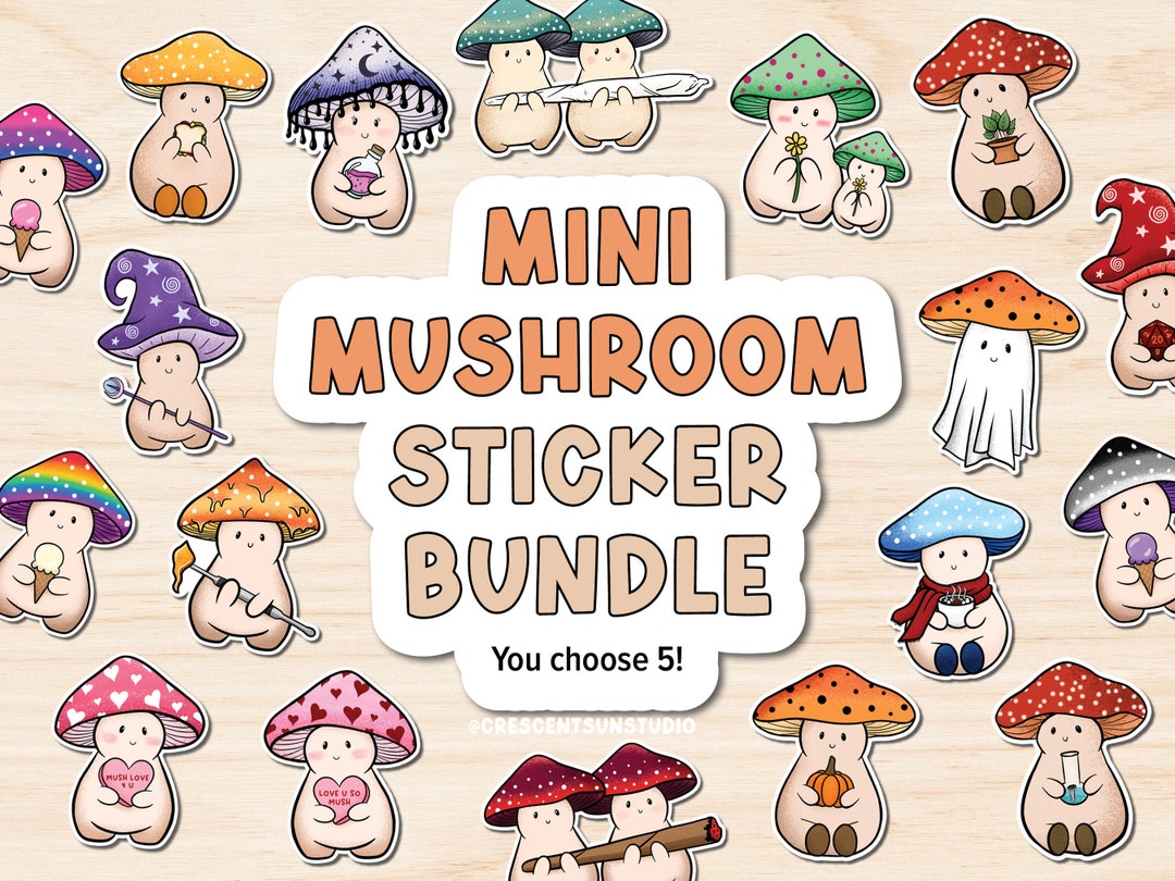 Mini Mushroom Sticker Pack, You Pick 5 Bundle, Tiny Stickers for Phone ...