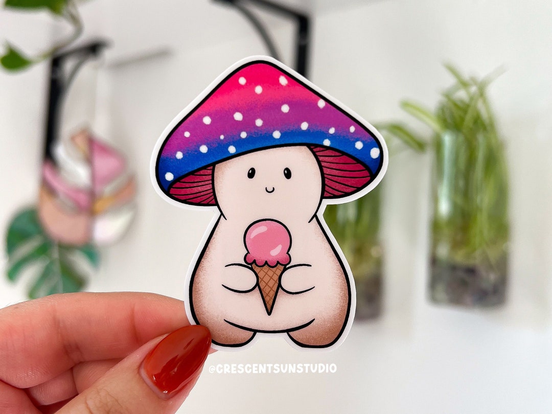Bisexual Pride Mushroom Sticker, LGBTQ Subtle Pride Flag Art Decal Cute ...