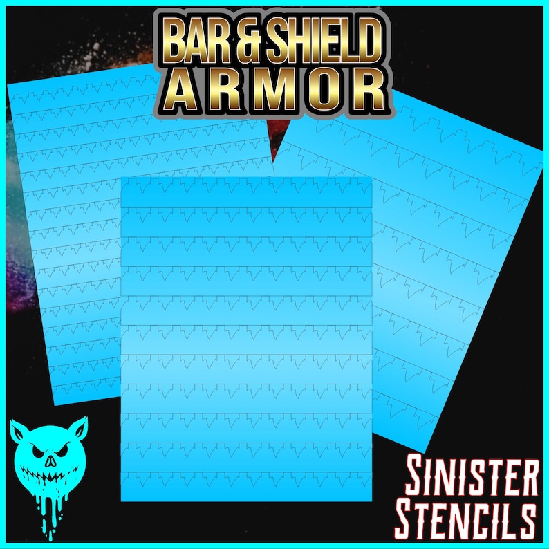 Bar & Shield Armor Airbrush Stencil: HD Adhesive, Reusable - 3 Sheet ...