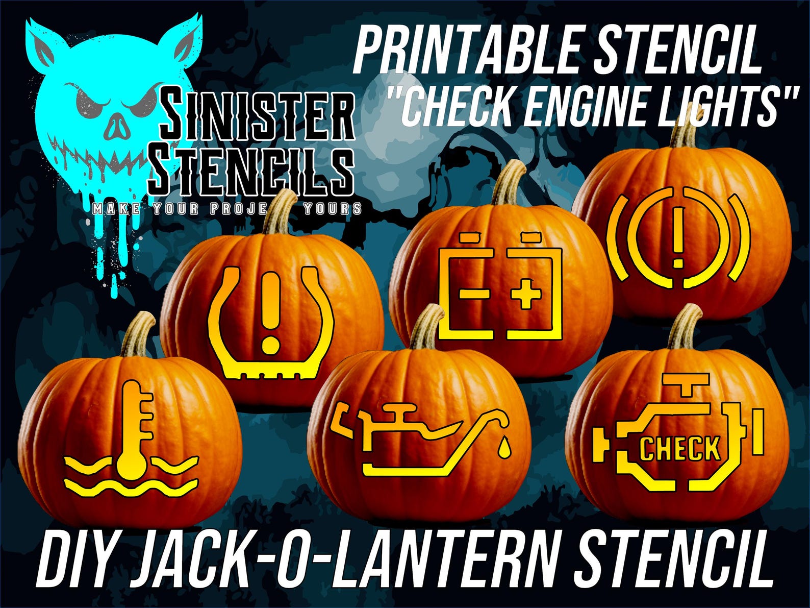 Instant Download Pumpkin Stencil: Printable "check Engine Lights Cel ...